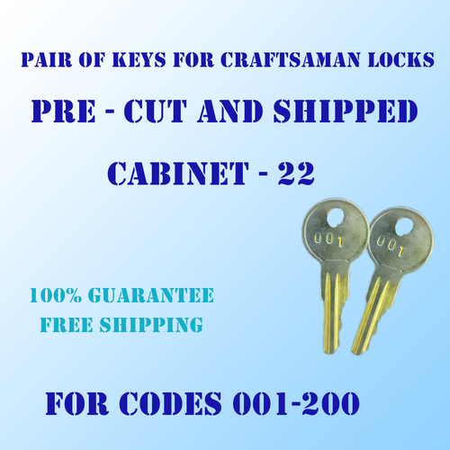 001-200. Pair of keys for Craftsman Tool box Locks. cut to your code ...
