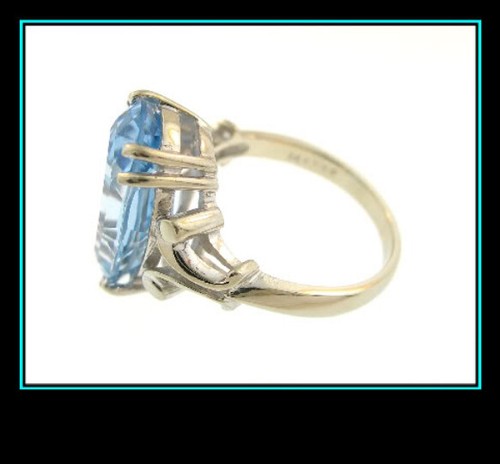 14K Solid White Gold Light Blue Stone Fashion Ring | eBay