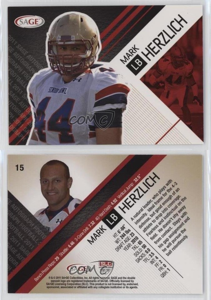 2011 SAGE Mark Herzlich #15 0nr3 | eBay