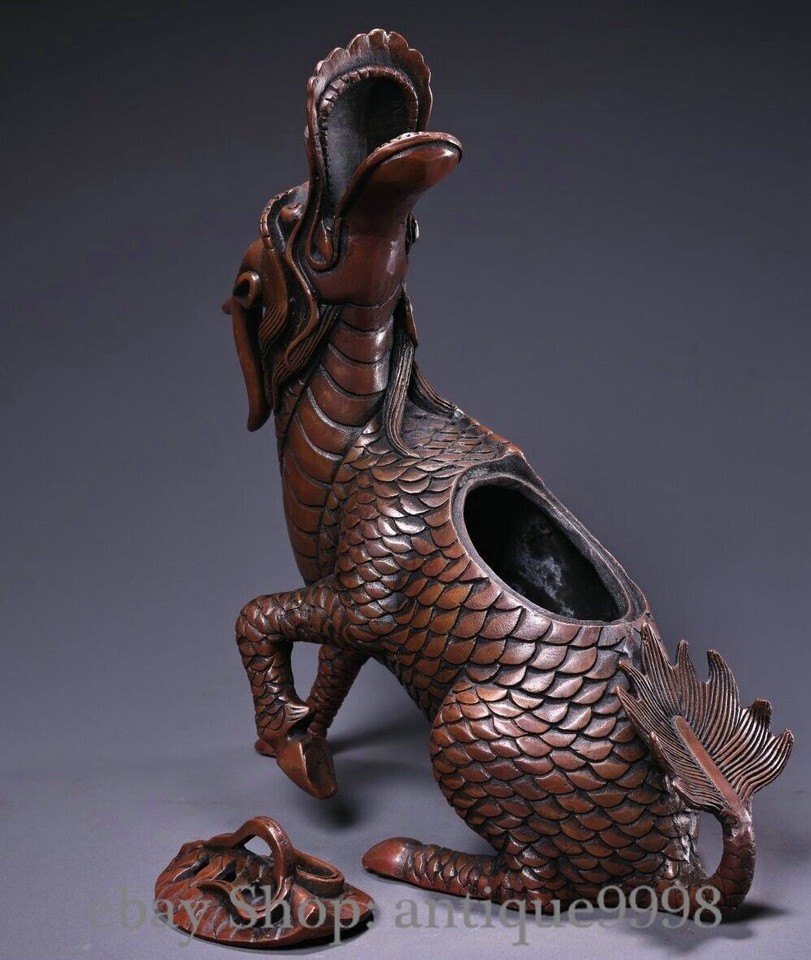 9.4'' Old Qing Qianlong Bronze kylin Kirin Chi-Lin Kilin Qilin Unicorn ...