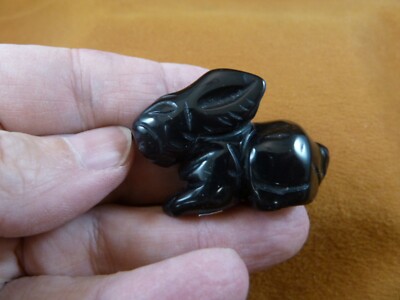 (Y-BUN-SI-579) little Black Onyx BUNNY RABBIT gemstone STONE figurine ...