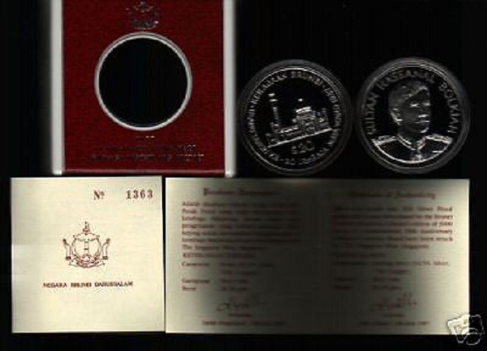 BRUNEI 20 Ringgit 1987 KM32 BCB 20th Any. SILVER PROOF CURRENCY MONEY ...