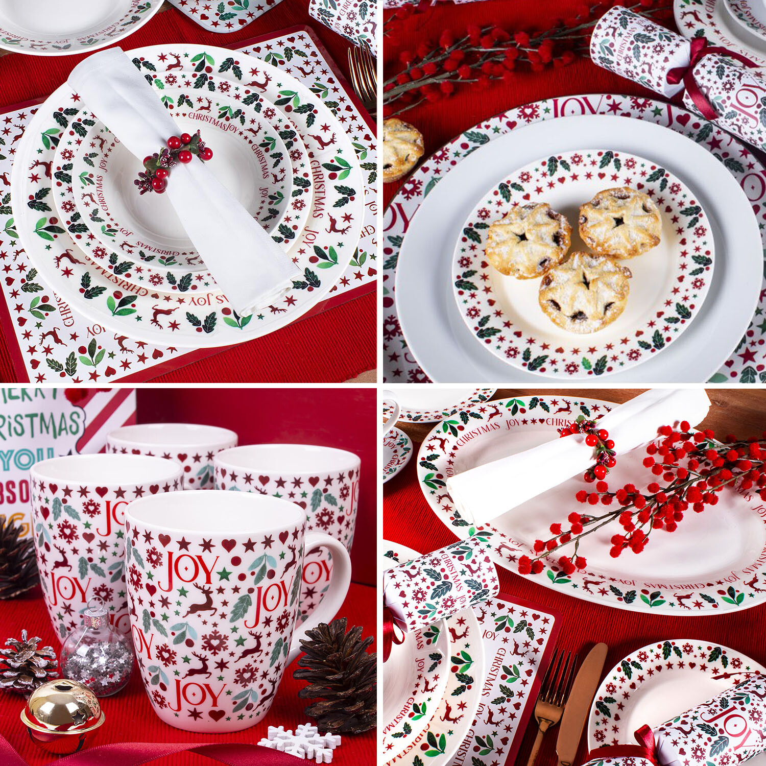 Christmas Dinner Set Porcelain Dining Plates Bowls Mugs Kitchen ...