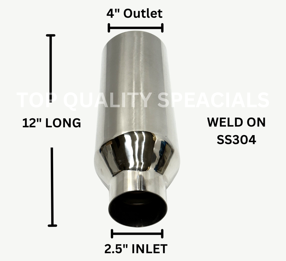 SLANTED RESONATED STAINLESS STEEL EXHAUST TIP 2.5" INLET 4" OUTLET 12 ...