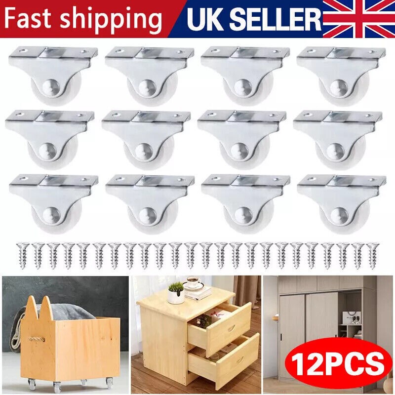 12X Fixed Castor Wheels for Furniture Cabinet Small Casters Non-Swivel ...