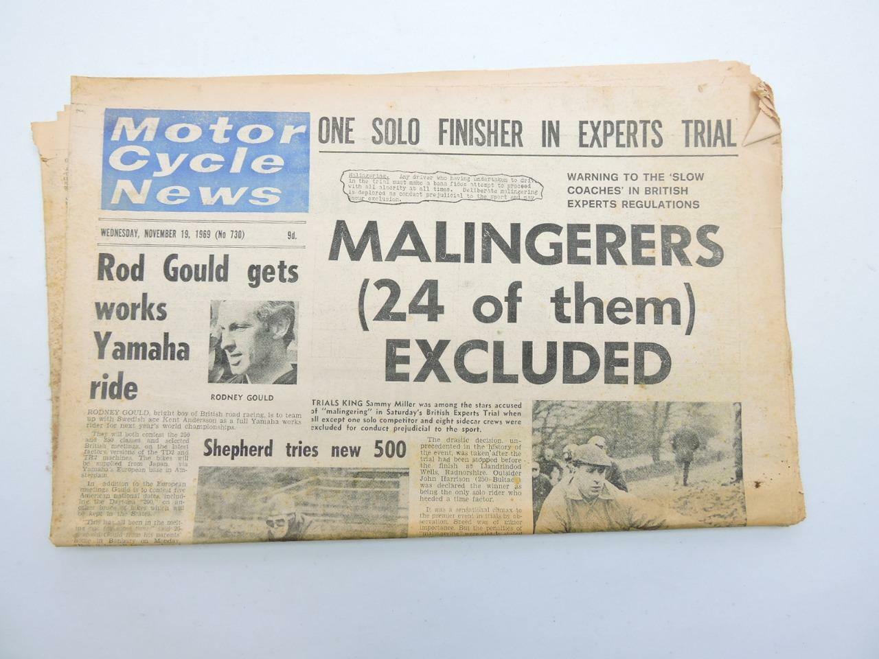 Nov 19 1969 Motorcycle News Newspaper Rod Gould Yamaha Shepherd Triumph ...