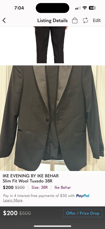 Ike Behar Men Black 2 Button Notch Collar Super 120s Wool Tuxedo Jacket ...