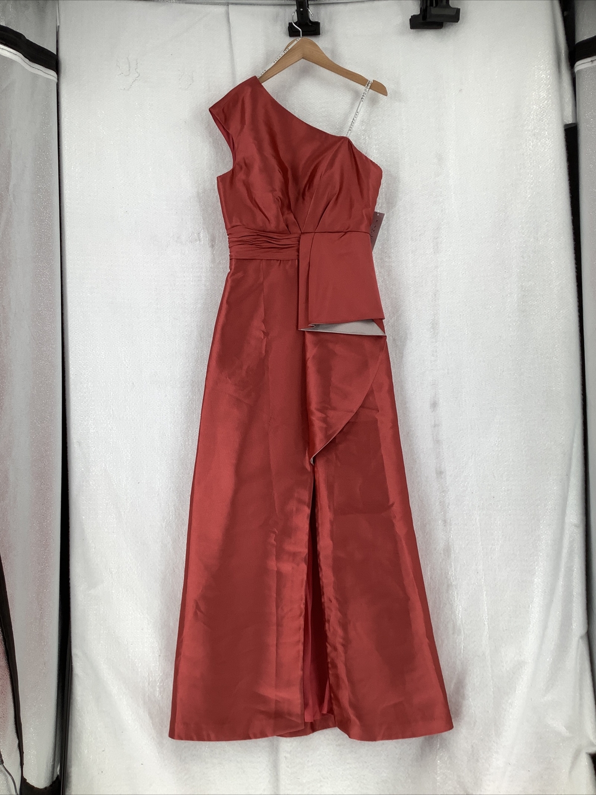 Kay Unger Persimmon Coral Stretch Crepe Pleated Draped Sash Gown Dress ...