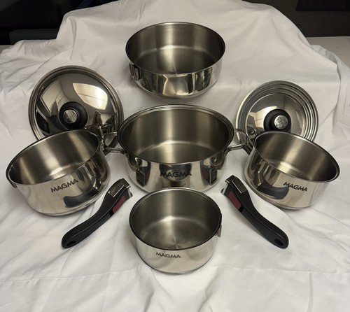 MAGMA USA ~ Ten (9) Piece Gourmet Nesting Cookware Set 18/10 Stainless ...