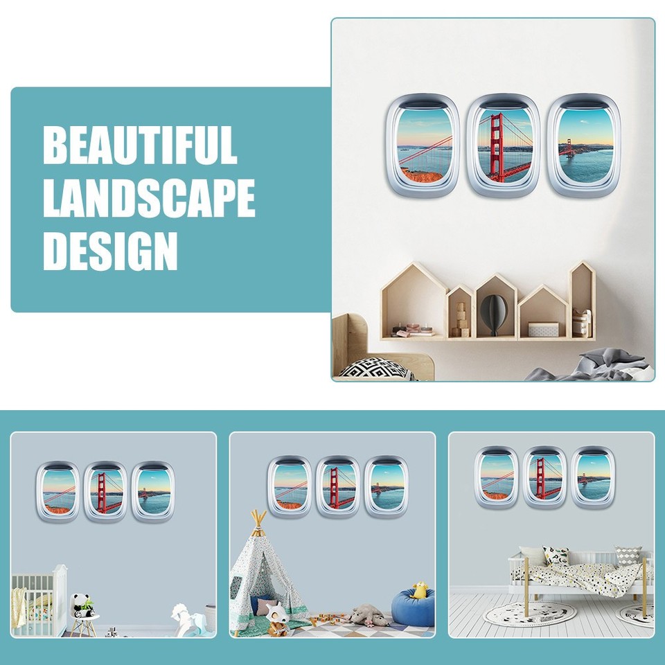 3 Pcs Airplane Wall Sticker Decorative Decal Glass Stickers Faux Window ...