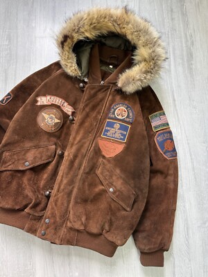 Men's Vintage KUDSAK Suede Leather Military Patch Aviator Coat Jacket ...