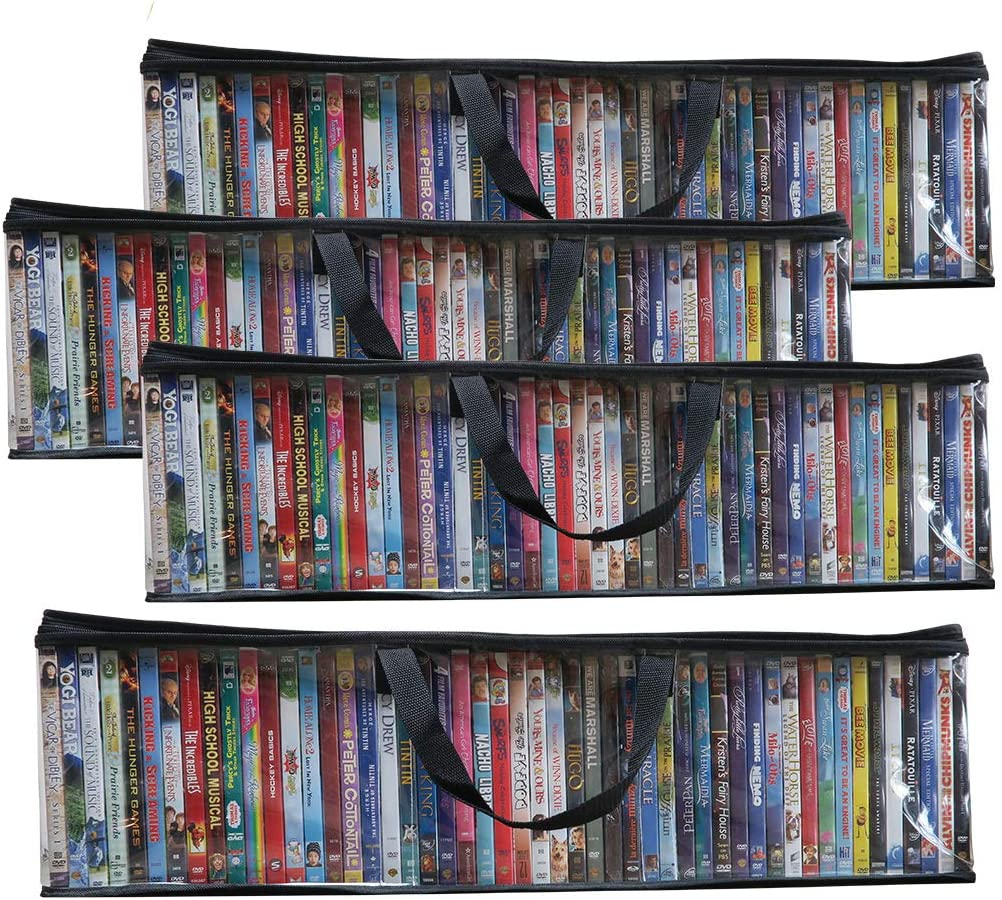 Evelots 4 Pack Dvd/Bluray/Video-Storage Bag-New-Clear-Handle-Hold 200 ...