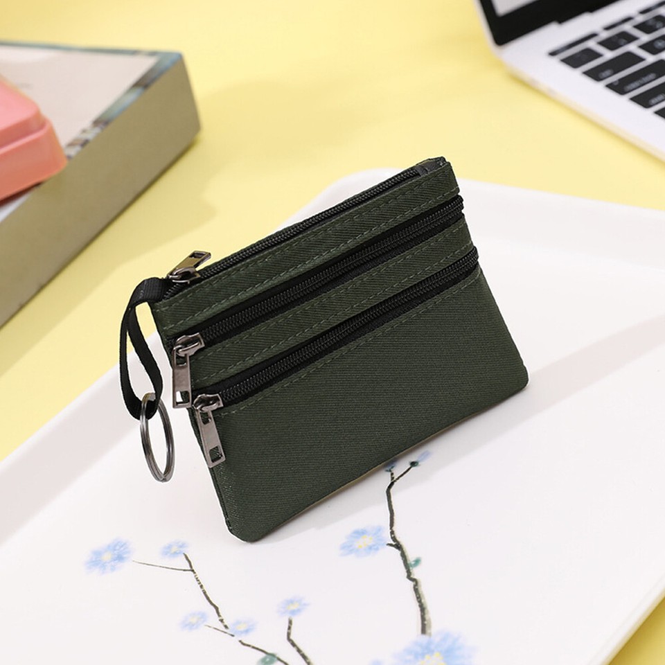 Women Canvas Coin Card Key Ring Wallet Pouch Mini Purse Zip Up Small ...