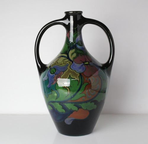 Gouda Holland Schoonhoven Haven Pottery Vase gloss dual handles florals ...