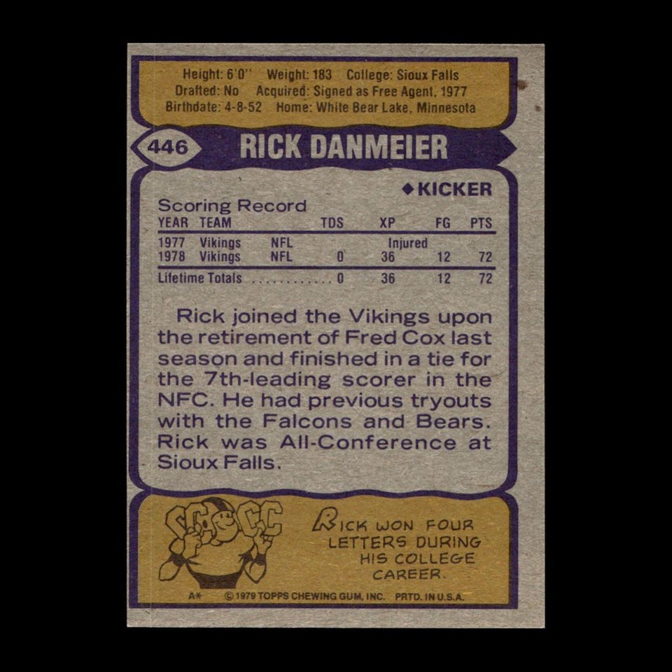 Rick Danmeier 1979 Topps Rookie Minnesota Vikings #446 R311C 4 | eBay