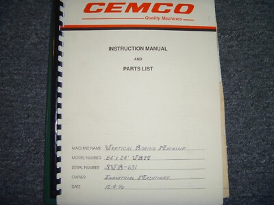 Cemco 84" x 24" VBM Vertical Bending Machine Parts Catalog & Operator ...
