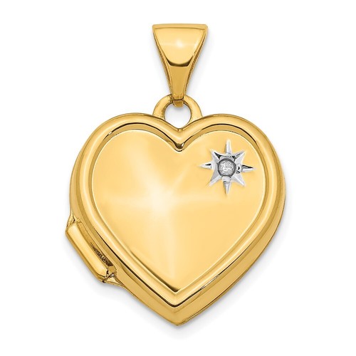 14K Yellow Gold w/ White Rhodium Diamond 16mm Heart Locket Pendant for ...