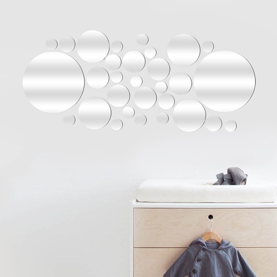 28 Pieces Round Mirror Wall Stickers Self Adhesive Circle Mirrors Decor ...