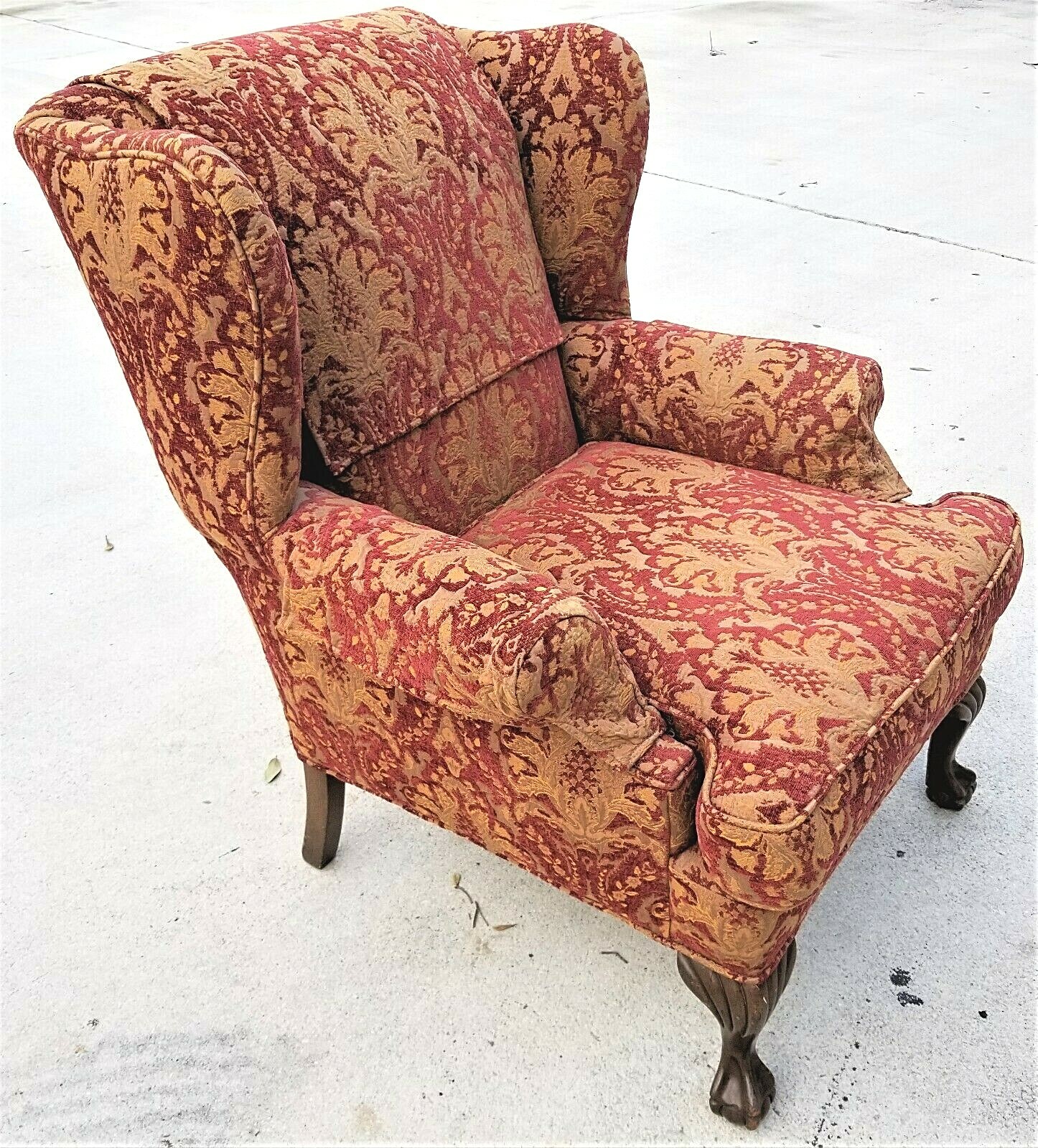 Vintage Chippendale Wingback White Brocade Satin Cotton and Down ...