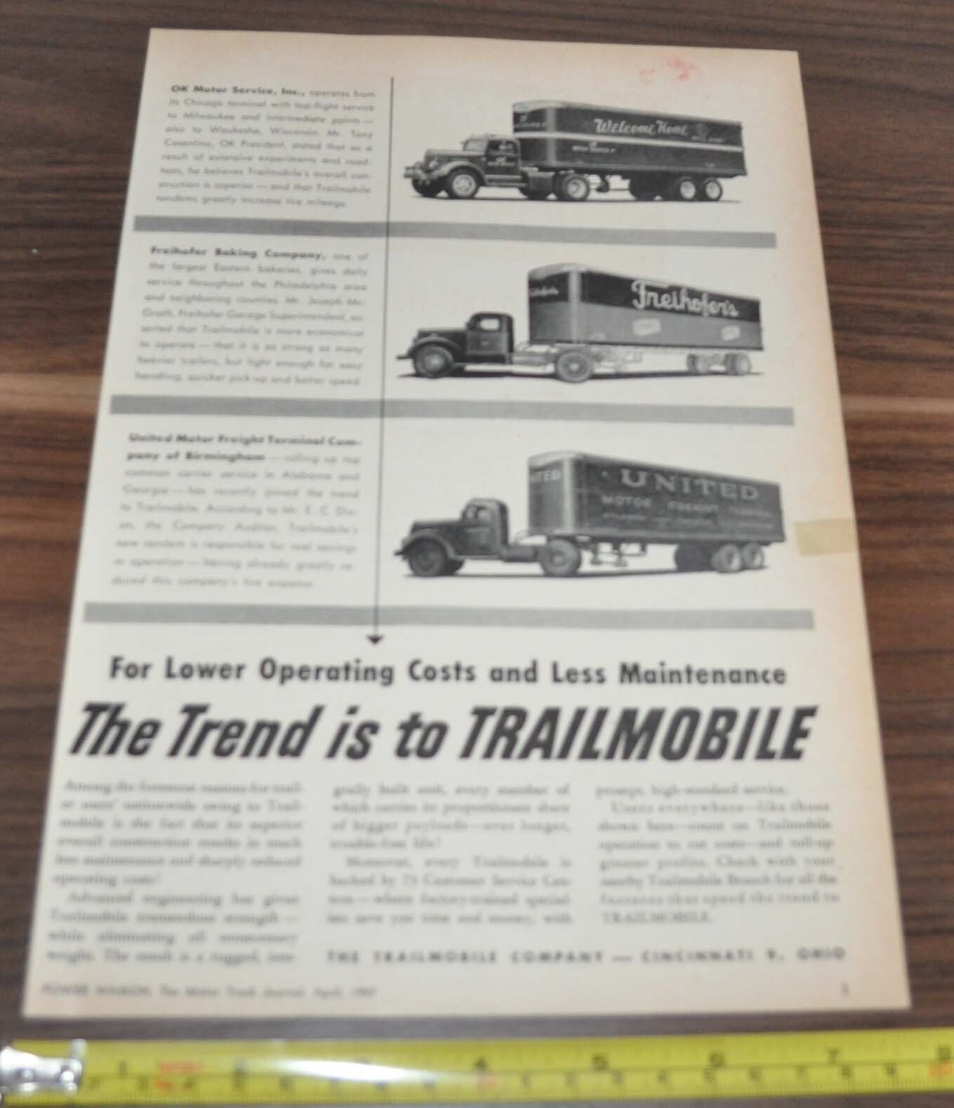 1947 Trailmobile Trailer Truck Ad United Motor Freight Freihofer Baking ...