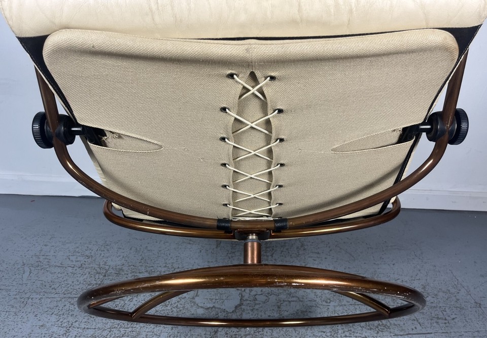 Vintage Mid Century Ekornes Stressless Recliner /Ottoman Cream Leather ...