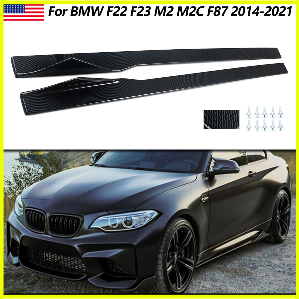 For BMW F22 F23 235i M240i F87 M2 Side Skirt Extension Splitters Carbon ...