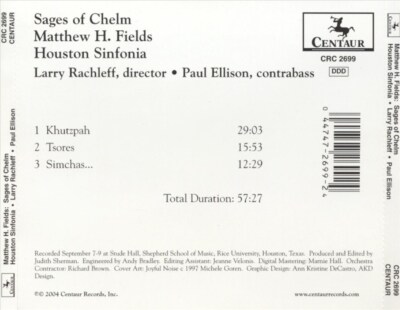 PAUL ELLISON (BASS)/LARRY RACHLEFF/HOUSTON SINFONIA - MATTHEW H. FIELDS ...