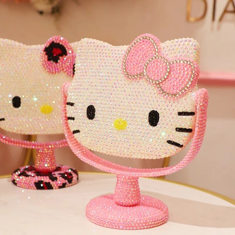 HELLO KITTY SANRIO RHINESTONE BLING CRYSTAL VANITY MIRROR KAWAII Y2K ...