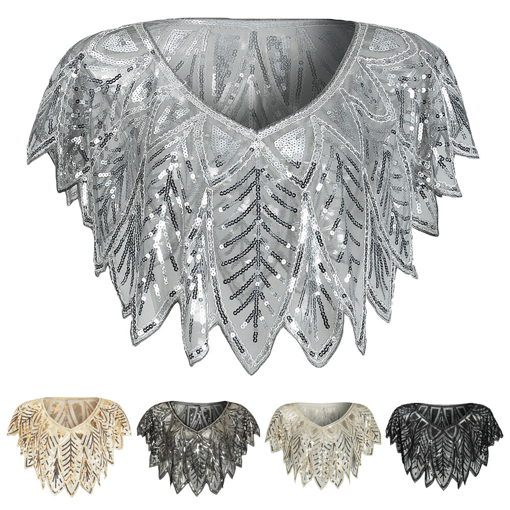 Women 1920s Sequin Shawls Flapper Cover Up Gatsby Cape Vintage Wrap ...