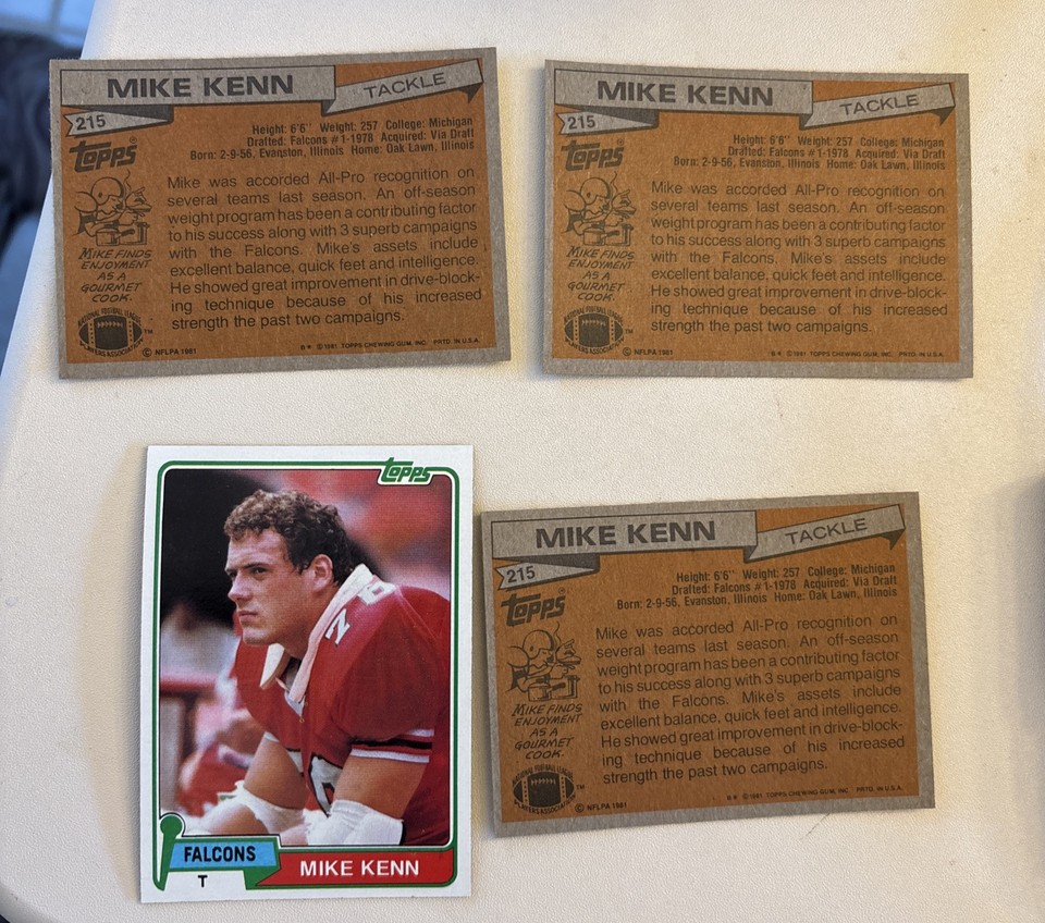 Mike Kenn 1981 Topps #215 Atlanta Falcons Michigan Wolverines Rookie 4 ...