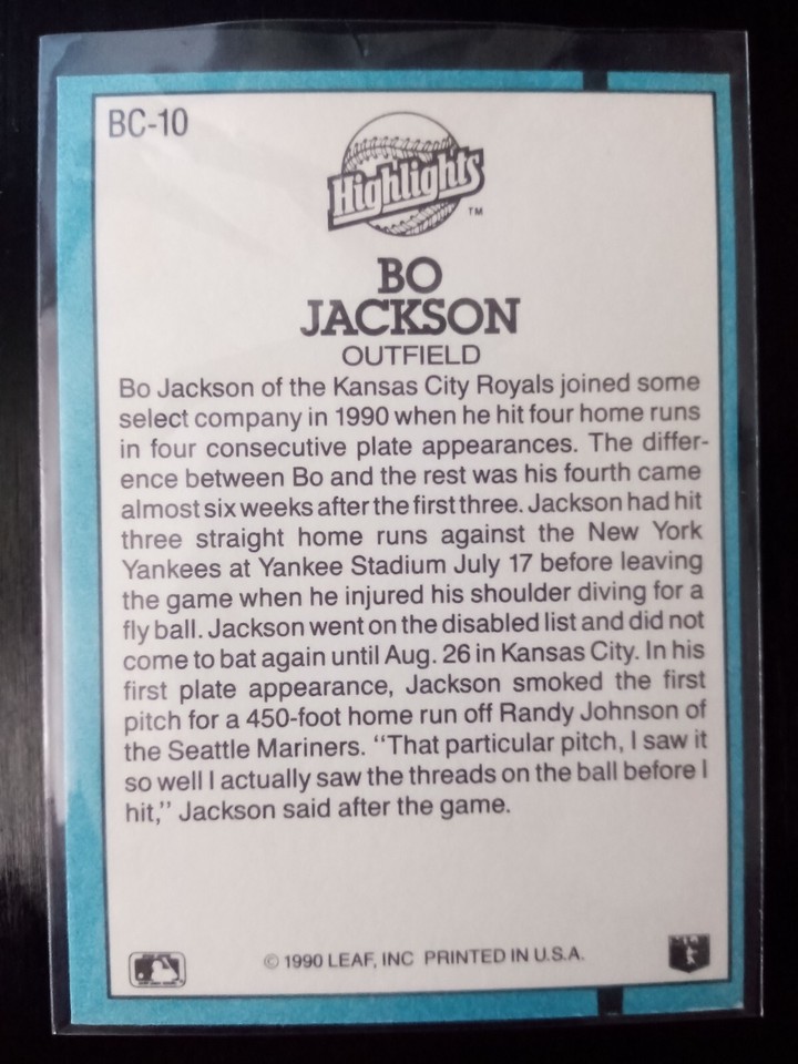 1991 DONRUSS BO JACKSON HIGHLIGHTS CARD BC-10 RARE Double Error Card | eBay