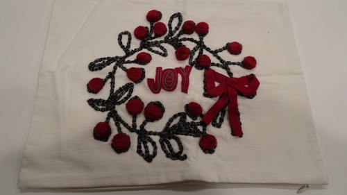 Pottery Barn Christmas Joy embroidered wreath Pillow Cover 12 26 photo ...