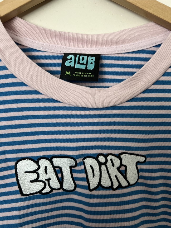 ALab Eat Dirt Striped Long Sleeve T Shirt M Embroidered Flower ...