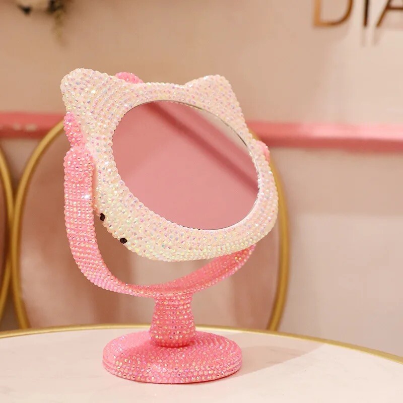 HELLO KITTY SANRIO RHINESTONE BLING CRYSTAL VANITY MIRROR KAWAII Y2K ...