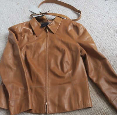AKRIS soft leather jacket with belt & gold zip front size EU 46 AU 12 ...