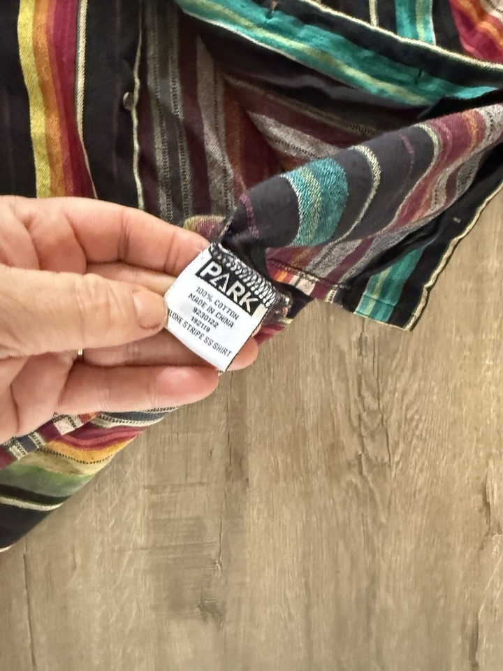 Park Short Sleeve Men’s Striped Cotton Shirt Medium Boho Festival ...