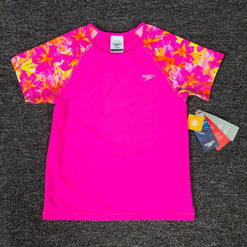 Speedo Top Girls Medium Pink Short Floral Sleeve UV50 Blocktheburn Swim ...