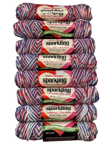 Vintage Red Heart Sparkling Hand Knitting Yarn in Blue, Red White: Lot ...