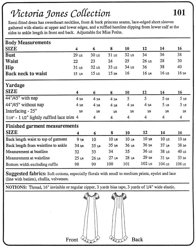 Semi-fit Ankle Length Dress w/Ruffled Hem 4-16 Victoria Jones Sewing ...