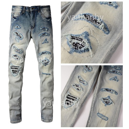 BNWT Men's Moto Pants Ribbed Patchwork Skinny Blue New Pop Denim Jeans ...