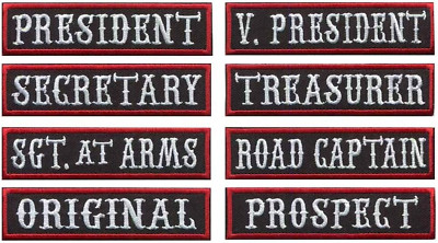 8pcs Motorcycle Club Officer Rank Patches Set 4"x1" MC RC Vest Jacket ...