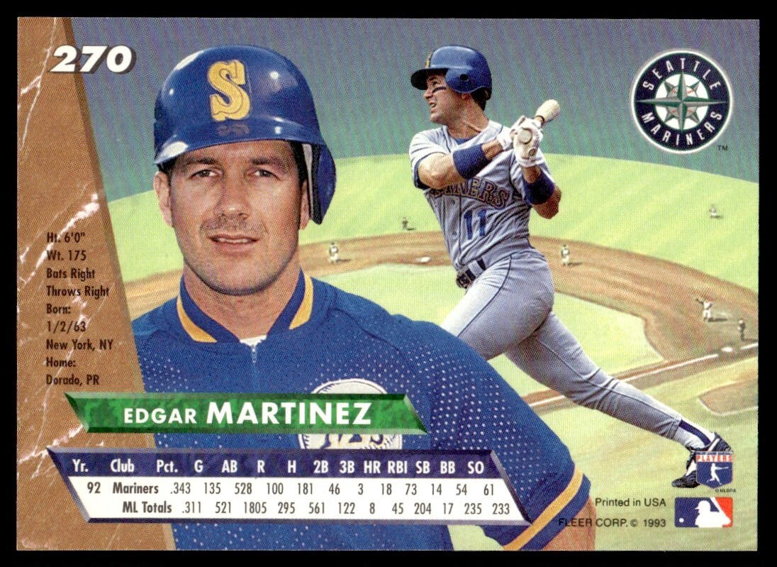 1993 Fleer Ultra Baseball Card Edgar Martinez Seattle Mariners #270 | eBay