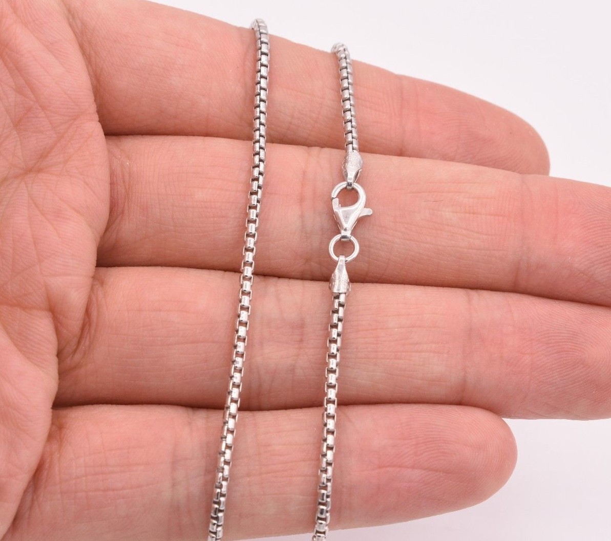 2mm Round Box Chain Necklace Sterling Silver Platinum-Plated Anti ...