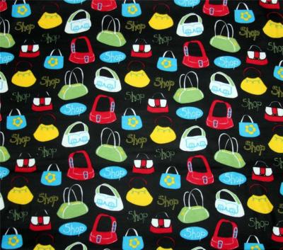 "SHOP" Script & Bright Colorful Decorated Purses on Black Flannel ...