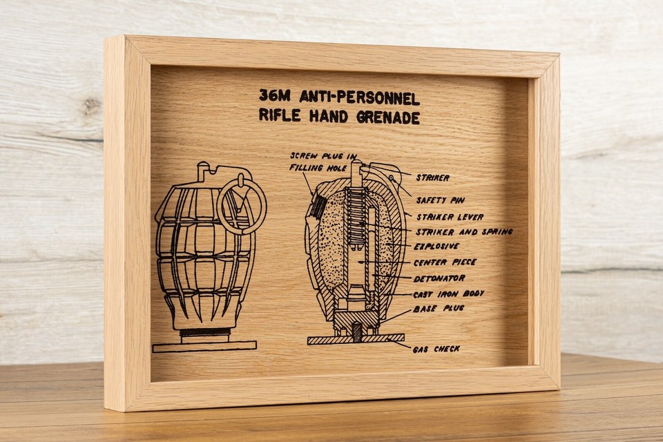 Laser Engraved WW2 Cutaway Mills 36 Rifle Hand Grenade Drawing Diagram ...