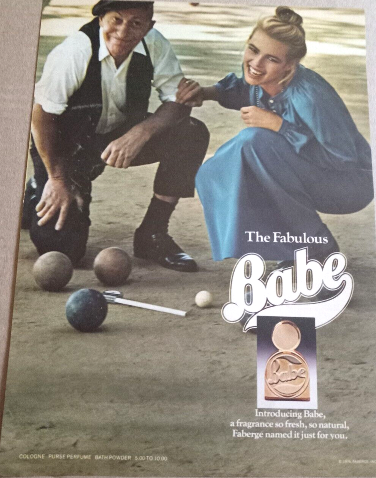 1976 print ad - BABE beauty Margaux Hemingway bocce ball Faberge ...