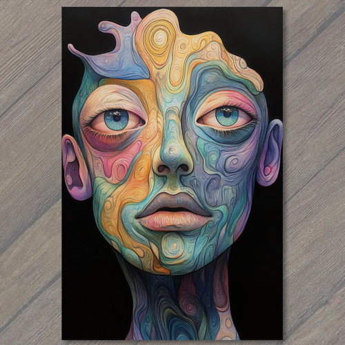 FLATCARD Psychedelic Face Art Colorful Surreal Abstract Design Fantasy ...