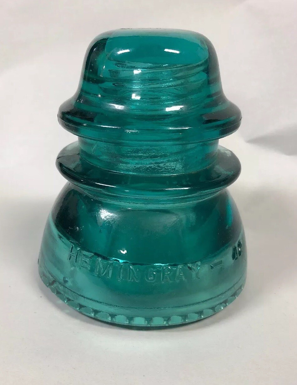 nice! 2 tone BLUE & GREEN old HEMINGRAY-42 glass telegraph line ...