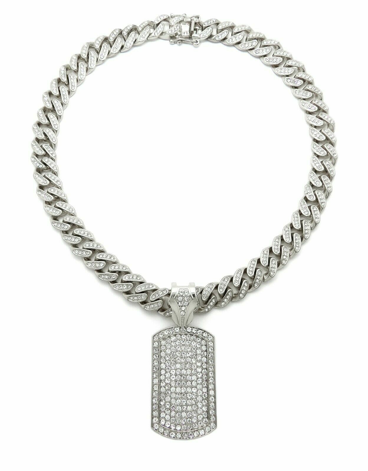 Hip Hop Dog Tag Bling pendant & 12mm 18" Full Iced Cuban Choker Chain ...