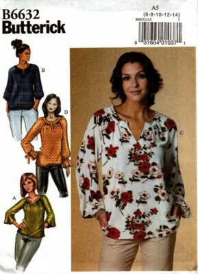 Butterick Sewing Pattern 6632 B6632 Womens Tops Shirts Size 6-8-10-12 ...